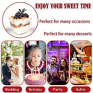 Hiasobre 100 Pack 2 oz Mini Dessert Cups with Spoons, Square Clear Plastic Appetizer Cups, Reusable Parfait Cups, Small Dessert Bowls for Serving Fruit Ice Cream Pudding Yogurt