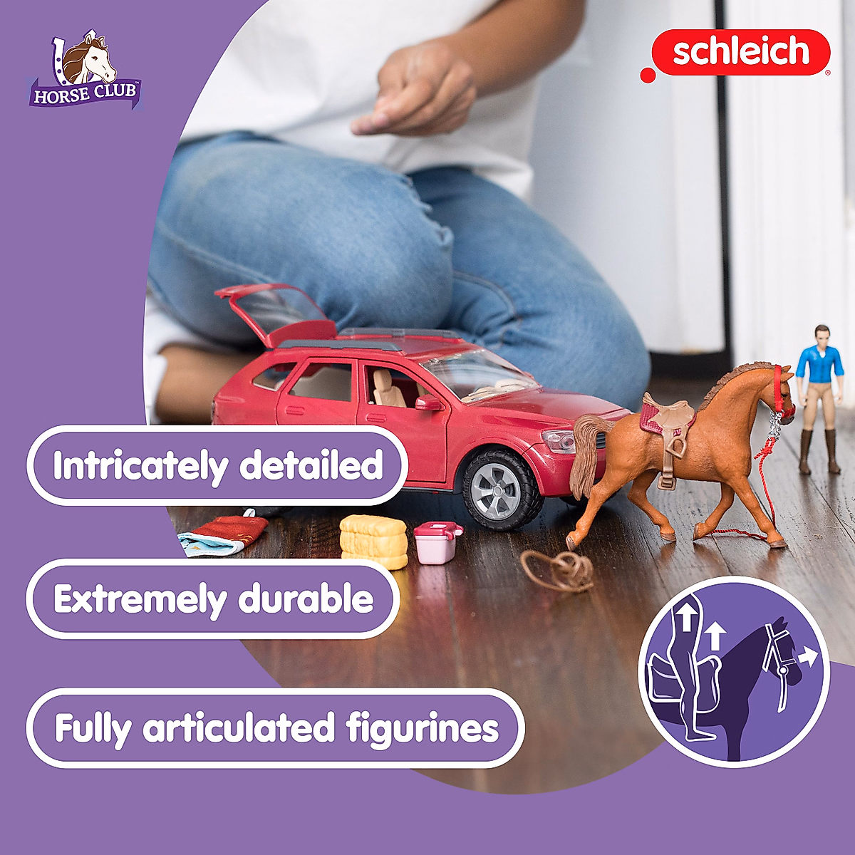 Schleich Horse Club — Horse Adventures with Car and Trailer Horse Play Set, 110 Piece Set of Horse Toys for Girls and Boys Ages 5+