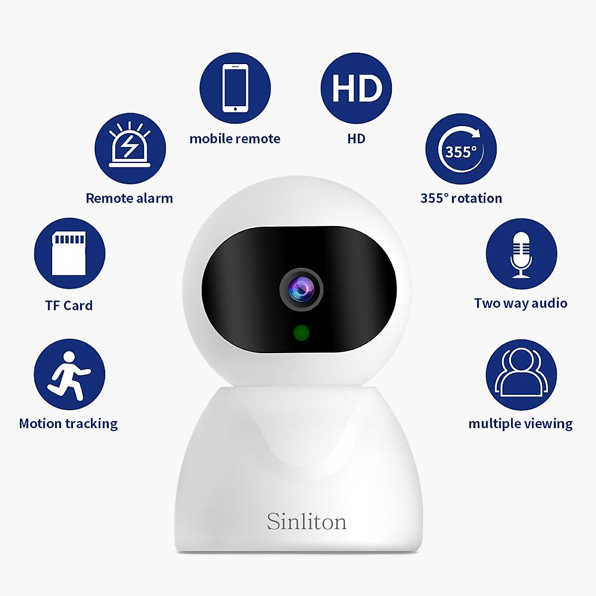 Sinliton Indoor Security Camera for Home, WiFi Cameras with Phone App, Baby Monitor Dog-Cat-Pet Cameras, 2.4GHz Surveillance Cameras with Night Vision, Motion Detection, SD/Cloud Storage