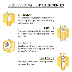 LSxia 4 Piece Honey Milk Lip Mask Lip Balm Lip Scrub Lip Oil Lip Care Kit, Moisturizing & Nourishing Dry and Cracked Lips, Overnight Sleeping Lip Exfoliator Lip Moisturizer Lip Repair Holiday Gift Set