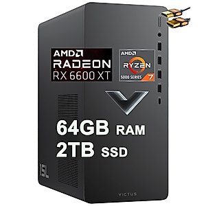 HP Victus 15-inch Gaming Desktop, AMD Ryzen 7 5700G Processor, 64GB DDR4 RAM, 2TB SSD, AMD Radeon RX 6600XT Graphics, Windows 11 Home