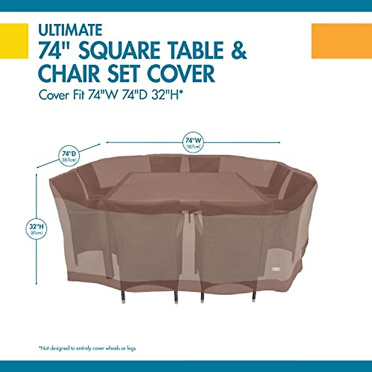 Duck Covers Ultimate Waterproof Square Patio Table and Chair Set Cover, 74 Inch