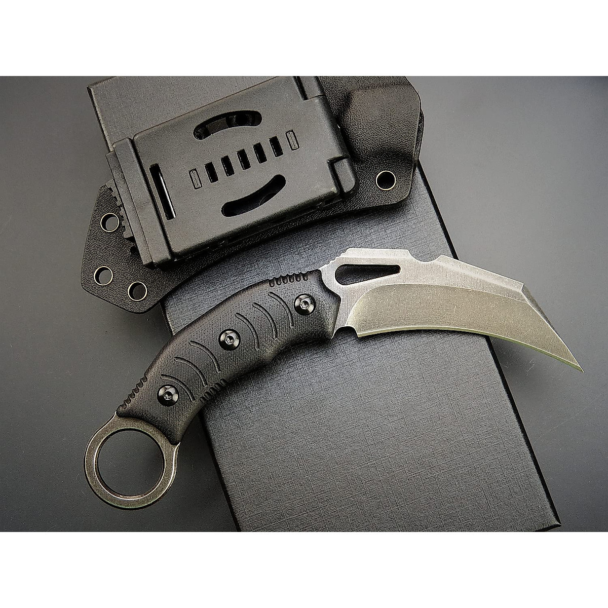 Ccanku C1298 Claw knife,Fixed Blade Knife,D2 Steel Blade+G10 Handle Outdoor EDC Tool Knives with Kydex Sheaths for Hunting, Survival, Camping(Black) …