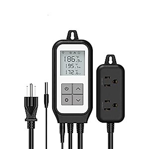 Digital Temperature Controller,Wireless Thermostat for Reptiles Temperature Controlled Outlet with Heating and Cooling Setting for Greenhouse Aquarium Homebrew, 220W