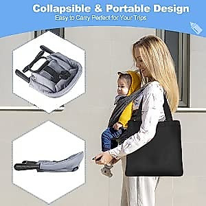 GINSER Hook On Chair, Clip On High Chair for Babies and Toddlers, Washable Fast Table Chair for Home and Travel, Gray