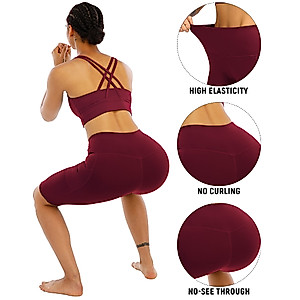 WHOUARE 4 Pack Biker Yoga Shorts with Pockets for Women,High Waisted Athletic Running Workout Gym Shorts Tummy Control,Black,Navy,Dark Gray,Burgundy,L