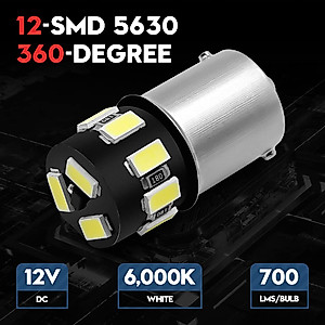 VEHICODE 12V White 67 89 97 631 5007 5008 R5W R10W 1156 LED Bulb Mini BA15S for Car License Plate Reverse Under Hood RV 1003 1141 Interior Dome Light Motorcycle 7506 P21W Signal Lamp (2 Pack)