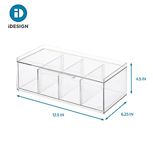 iDesign Crisp BPA-Free Plastic Stackable Tea Bag Organizer for Kitchen Cabinets and Countertops - 12.59" x 6.23" x 4.57", Clear with Gray Dividers