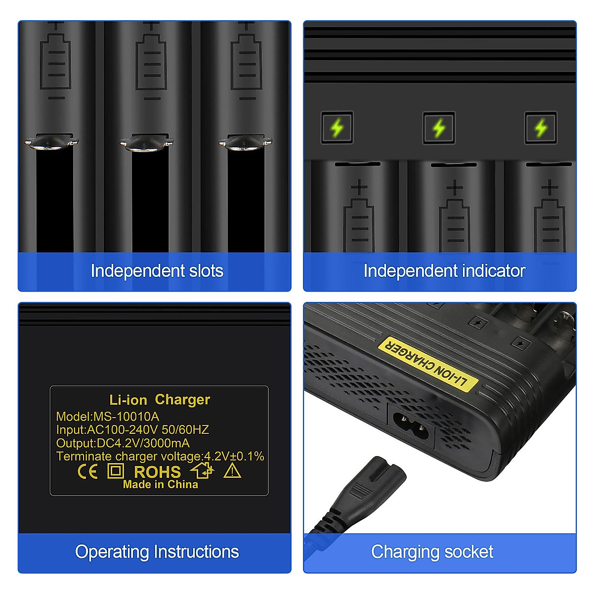 Skywolfeye 18650 Battery Charger 10 Bays Universal Charger for Flashlight Headlamp Battery 3.7v Li-ion Rechargeable Batteries 26650 14500 16340 18500 10440 18350 17670 18650 Charger