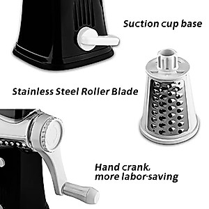 VEKAYA 5 in 1 Rotary Cheese Grater with Handle [5 Interchangeable Stainless Steel Blades] Cheese Shredder Food Vegetable Grader Hand Crank Grater for Kitchen with Bonus Storage Box for Blades - Black