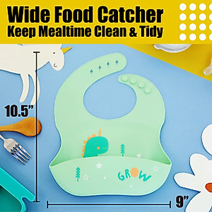 myHomeBody Waterproof Baby Bibs, Baby Bib Catcher, Baby Bib with Food Catcher, Baby Bibs Reusable, Cute Baby Bibs Silicone, Green Dinosaur, 1pc