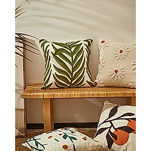 Summoning Green Leaf Throw Pillow Covers 18x18, Plant Embroidered Pillows Decorative Throw Pillows for Couch Bed Sofa Bedroom (Pack of 1)