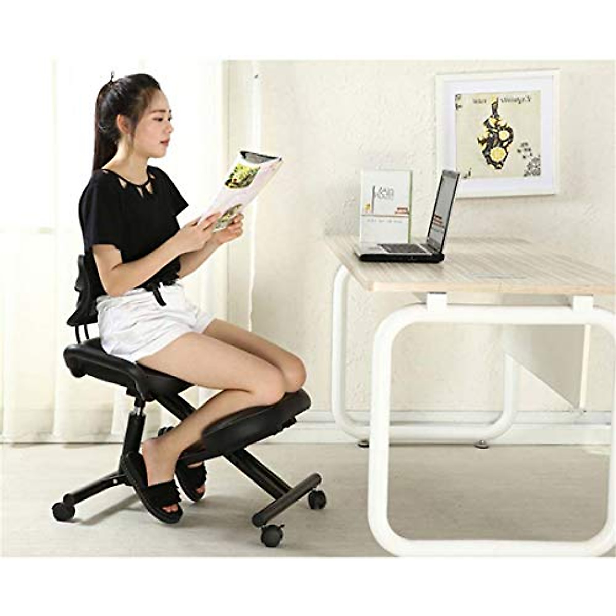 Kneeling Chairs Posture Helps Prevent Coccyx Pain Ergonomic with Handle Cushions Designed Posture with an Angled Office Seat Helps Prevent Coccyx Pain