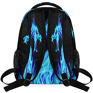 Blue Flame Dragon Head Laptop Backpack Travel Bag Basic Durable Daypack Large Capacity Travel Essentials Accessories for Men Women Adults
