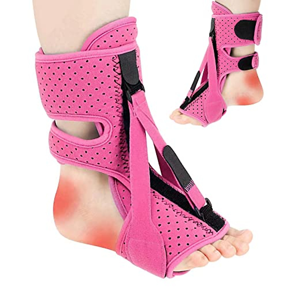 Quflaivy Plantar Fasciitis Night Splint Lightweight Foot Drop Brace Relief Heel Pain Foot Drop Ankle Support for Men Women Pink