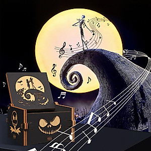 Ucuber Before Christmas Music Box, Engraved Mini Wood Music Box Gift, Melody This is Halloween, Home Decor for Halloween Valentines Christmas Boys and Girls