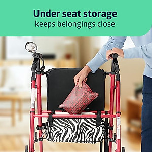 Medline Posh Premium Lightweight Aluminum Rollator Walker, Pink & Zebra Print, 250 lb. Weight Capacity, 6” Wheels, Water Resistant, Foldable, Rolling Walker for Seniors