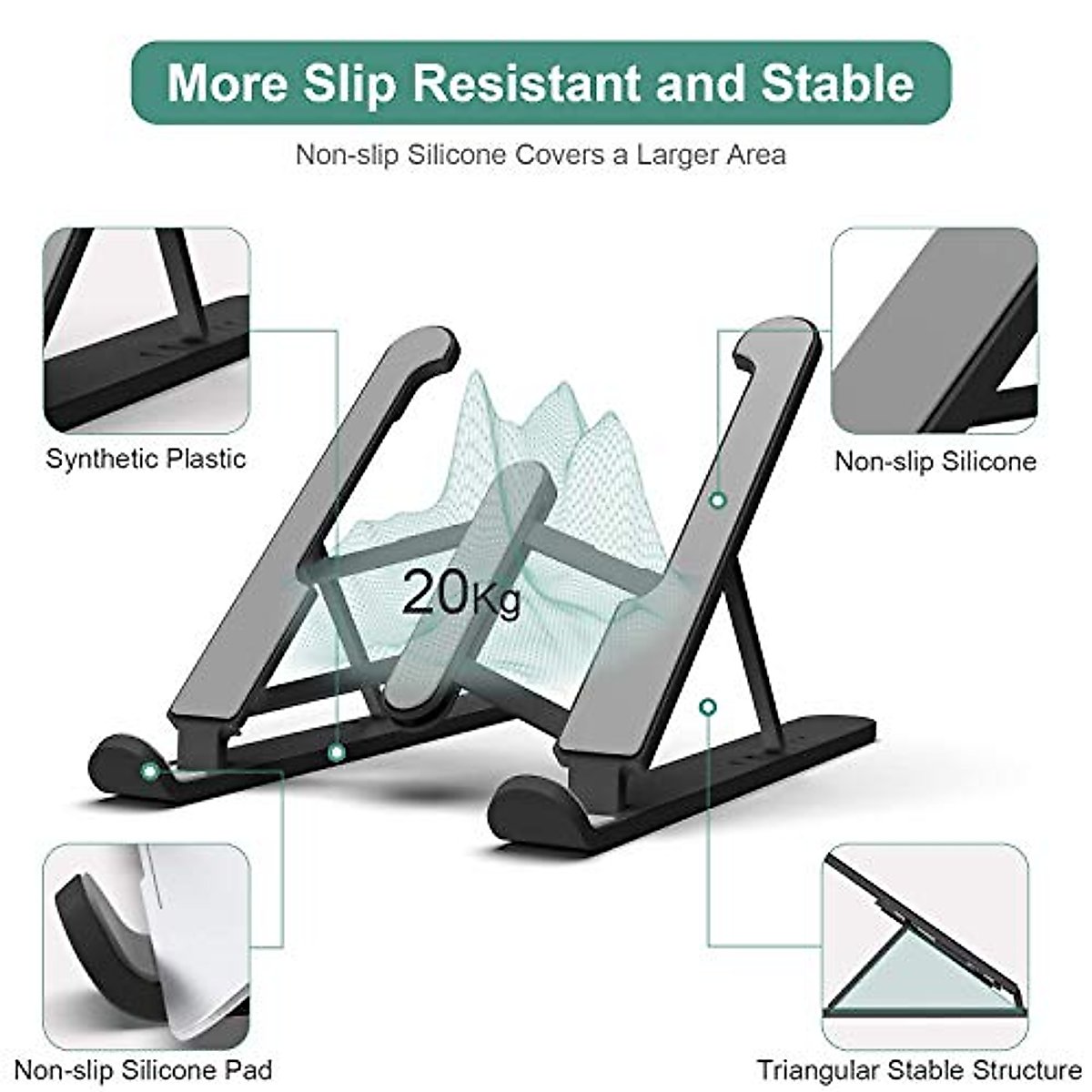 Harita Foldable Laptop Stand, Laptop Holder Riser Computer Stand, Adjustable Height Portable Notebook Stand, Compatible with 10-15.6” Laptops and Tablets (Black)