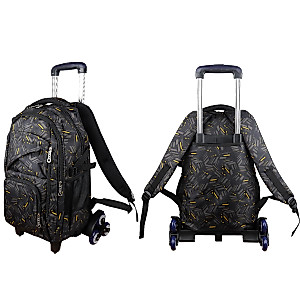 YOUCIDI Rolling Wheels High-Capacity School Bag Backpacks for Students Climbing Stairs Black and Yellow,