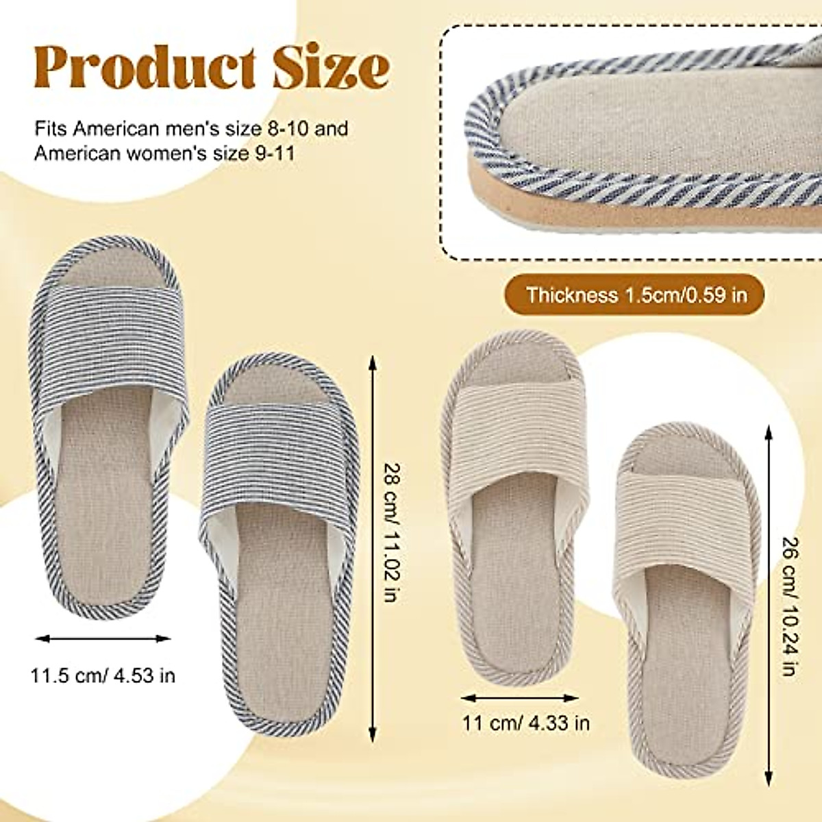 8 Pairs Disposable House Slipper for Guests Open Toe Breathable Slippers Spa Slippers Comfortable Indoor Home Slippers (Red, Beige, Navy, Coffee, Pinstripe)