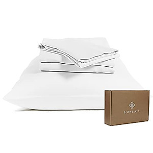 BIOWEAVES 100% Organic Cotton Sheets, 300 Thread Count 4-Piece GOTS Certified Bed Sheet Set Fits Mattress Upto 17" Deep Pocket, Soft & Silky Sateen Weave (Queen, White)