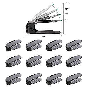 Adjustable Shoe Stacker Storage Space Saver, Slot Organizer, Dual Rack Stands for Closet Organization (Pack of 9), Grey-green , Black , White (220421)