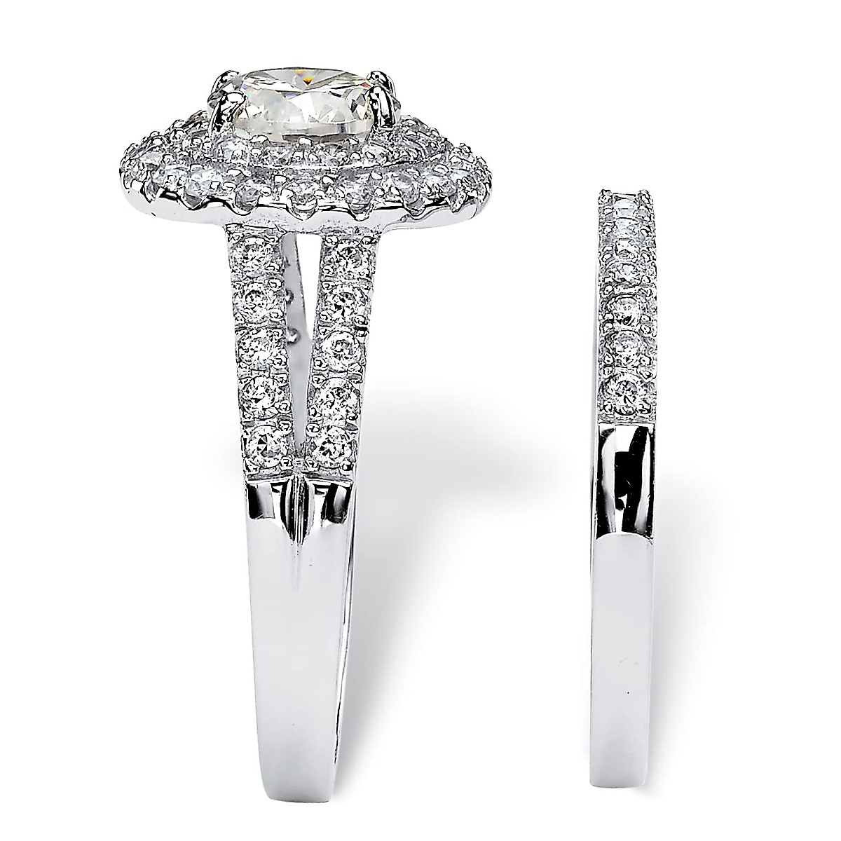PalmBeach Platinum-plated Sterling Silver Round Cubic Zirconia Double Halo Bridal Ring Set Sizes 6-10 Size 8