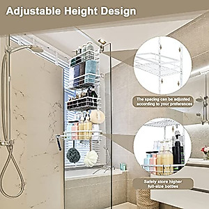 melos White Over The Door Shower Caddy, 4 Tier 29inch Height Adjustable over the door shower organizer Hanging Bathroom Shelf with Soap Holder, No Drilling