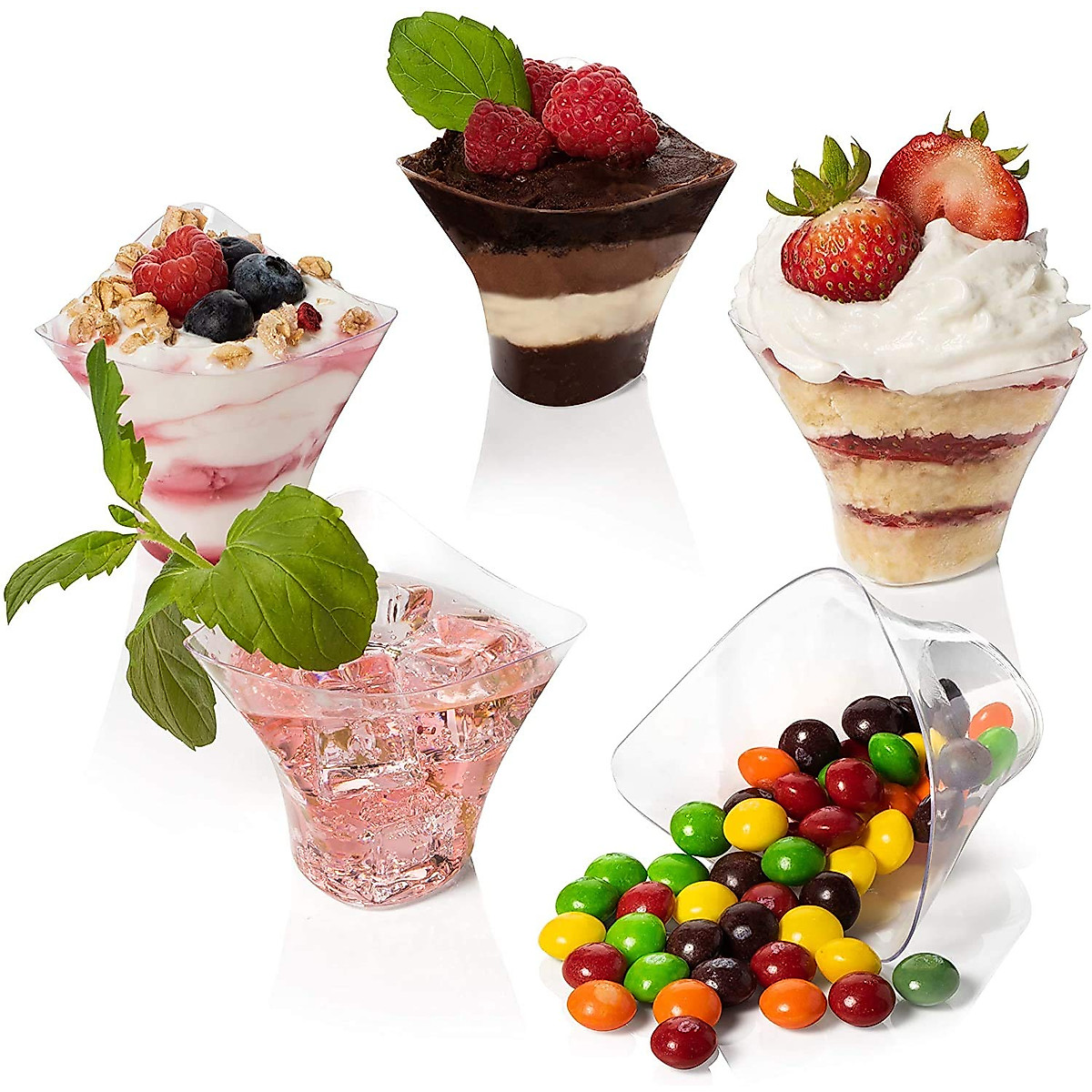 Healthcom 50 Pcs/set 3.3 Oz 100ml Plastic Dessert Cups with Spoons Swirl Triangle Ice Cream Dessert Bowls Disposable Dessert Cups Appetizers Cups Salad Bowl Tasting Sample Cup for Party Wedding