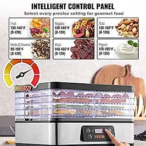 VEVOR Food Dehydrator Machine, 5-Tray Fruit Dehydrator, 300W Electric Food Dryer w/Digital Adjustable Timer & Temperature for Jerky, Herb, Meat, Beef, Fruit, Dog Treats and Vegetables, ETL Listed