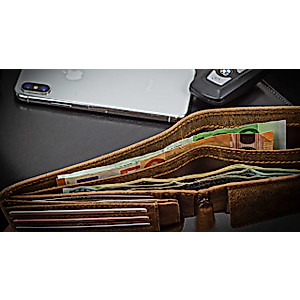 DiLoro Italy Full Size Mens Leather Wallet Bifold Flip ID Zip Coin Wallets with RFID Protection (Dark Hunter Brown With ID)