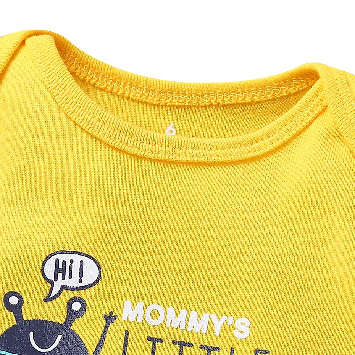 amropi Baby Boys Bodysuit Short Sleeve 5-Pack Cotton Rompers Outfits 6-9 Months, Yellow/Navy/White