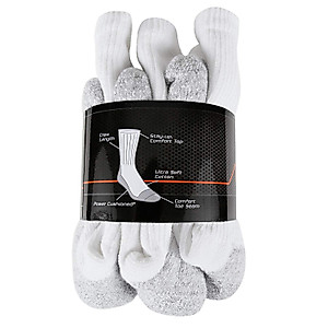 POWER-CUSHIONED Performance Crew Large 6 Pair Pack (White), LARGE (Men's shoe size 9-12)