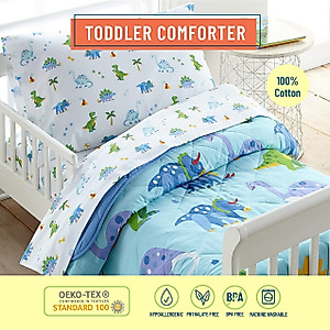 Wildkin Toddler Cotton Comforter & Sheet Set Bundle (Dinosaur Land)