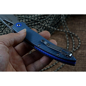 TWO SUN Knives 14C28N Steel Blade Blue G10 Handle TS116 with Pocket Clip