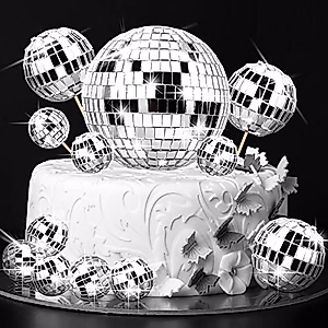 12 Piece Disco Ball Cake Toppers Disco Ball Cupcake Toppers 70's Disco Cake Centerpiece Decor Disco Theme Cake Picks for Saturday Night Fever Party Supplies Disco Ball Dance Birthday Party Supplies