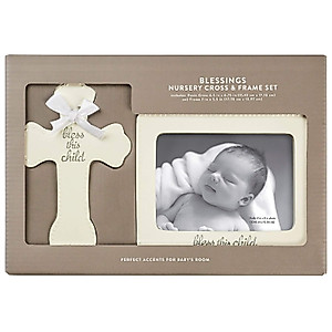 C.R. Gibson Resin Baby Cross and ''Bless This Child'' Baby Photo Frame Set, Frame Measures 5.5'' x 7'' and Cross Measures 4.5'' x 6.75''