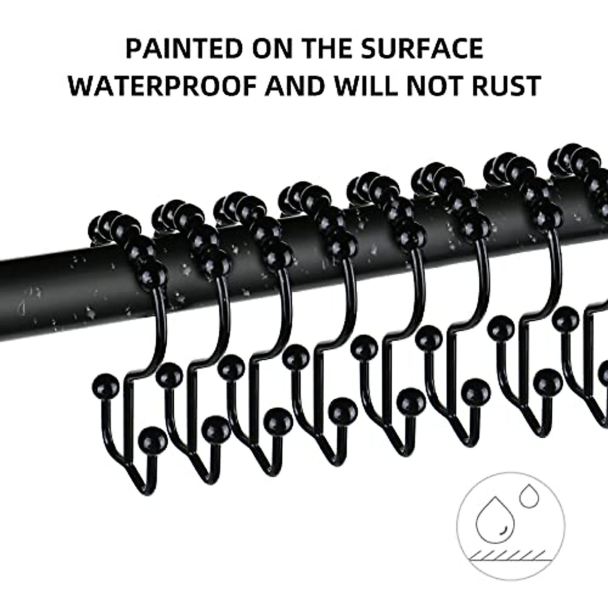 Shower Curtain Hooks Rings Premium Rust Resistant Metal Hook Double Glide Shower Hooks Roller Balls Glide on Shower Rods for Bathroom Curtain, Shower Curtains & Liners, Set of 12 (Silver)