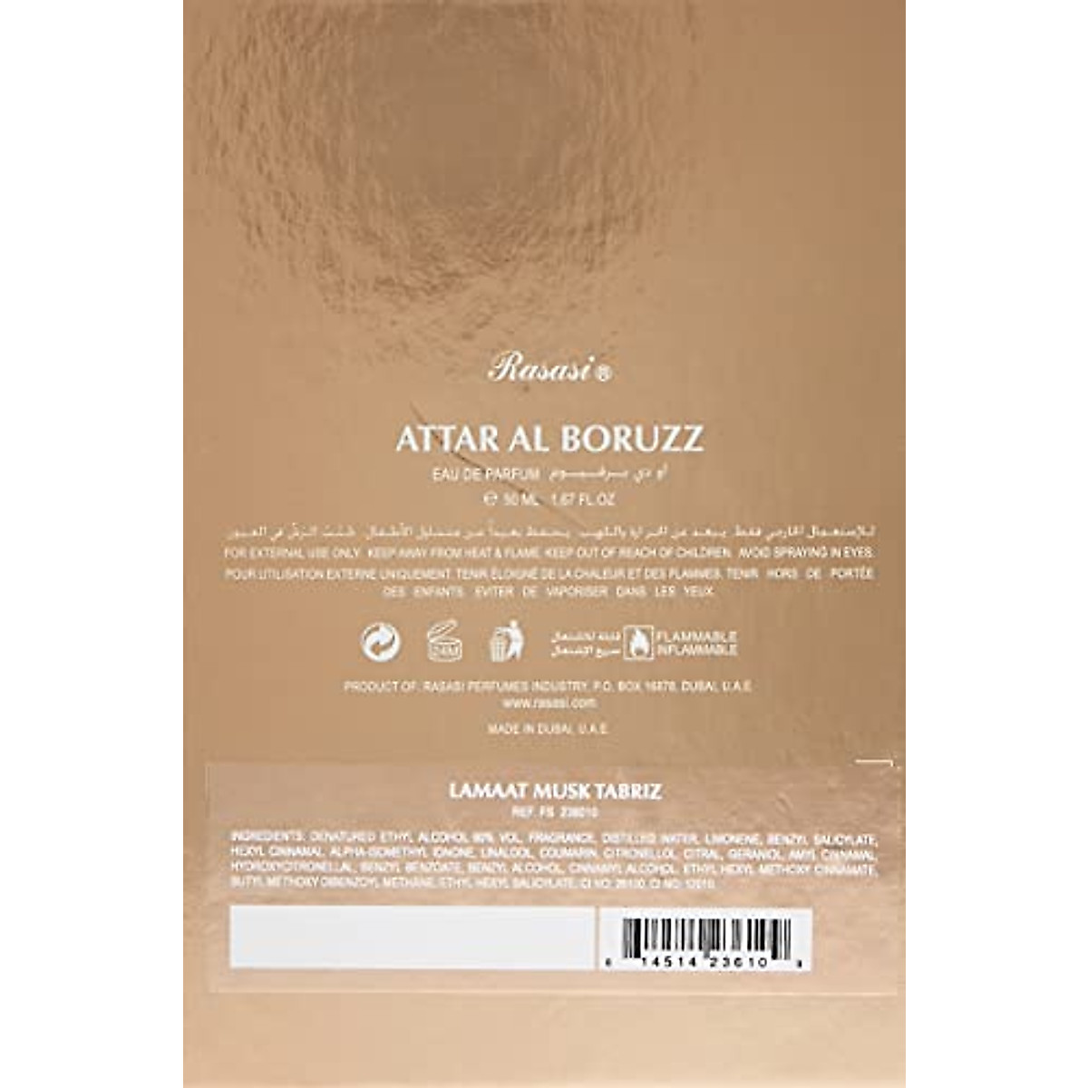 Rasasi Attar Al Boruzz Lamaat Musk Tabriz Eau De Parfum unisex 1.7 oz