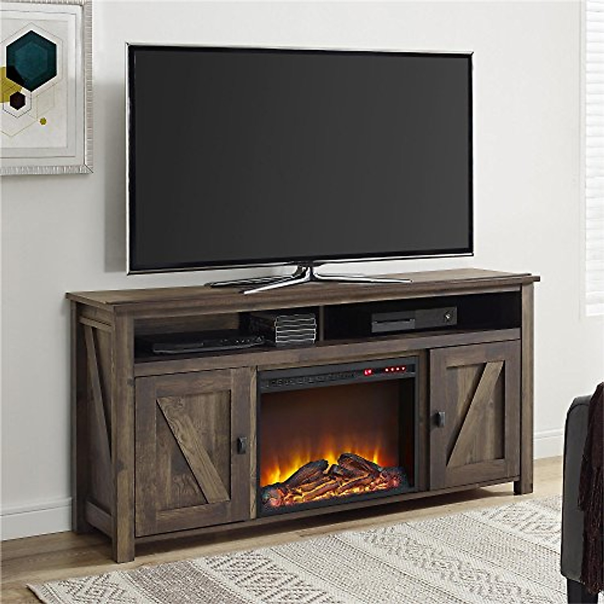 Ameriwood Home Farmington Electric Fireplace TV Console for TVs up to 60", Rustic