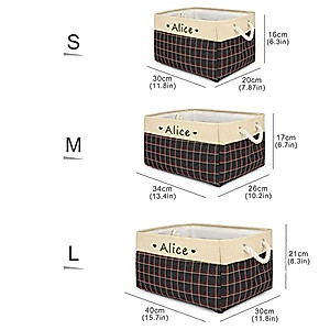 TONYFY Personalized Foldable Storage Basket, Plaid Customized Pet's Name Storage Box with Handles for Organizing Dog Toys, Clothing, Apparel & Accessories (Heart Black Beige-L)