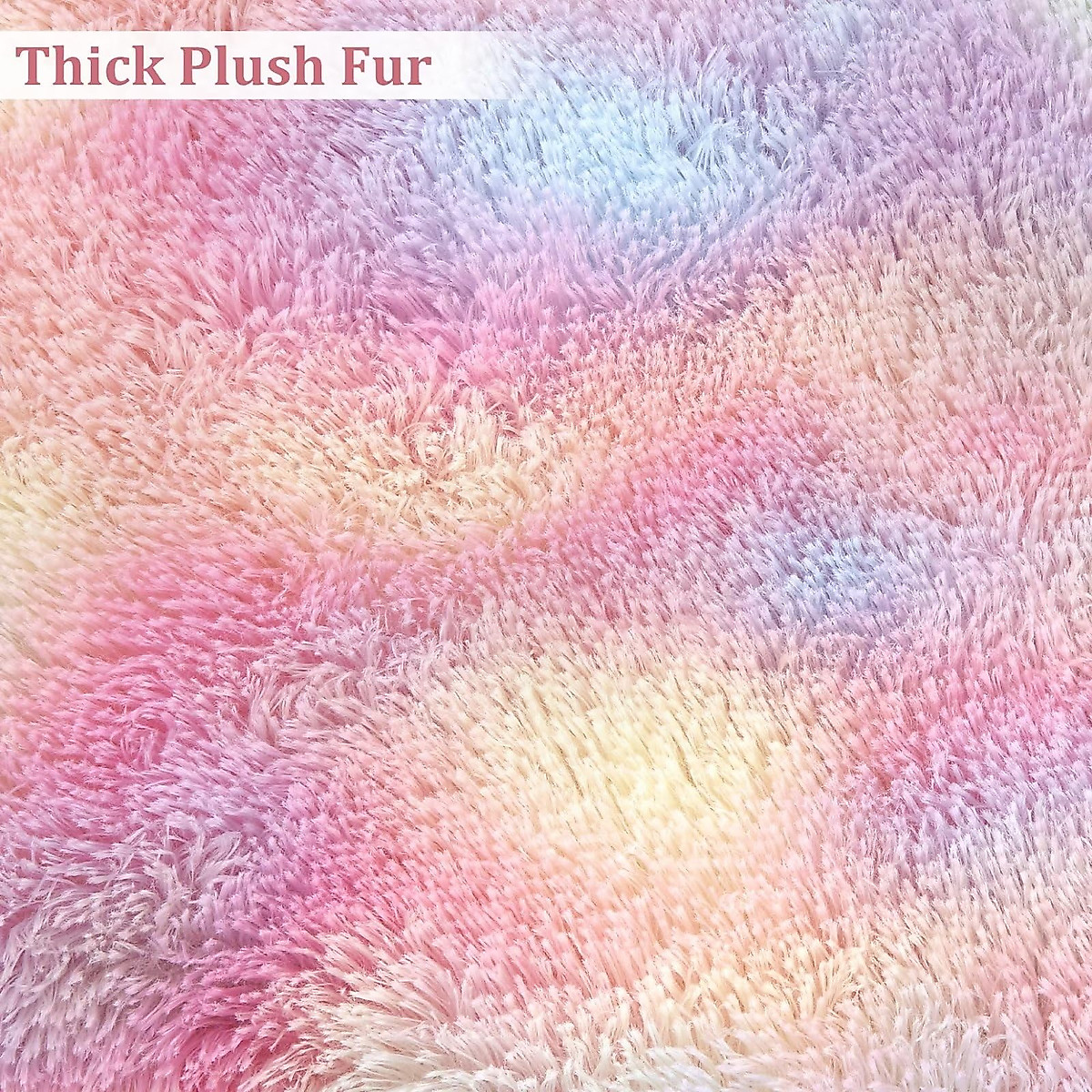 COZYLOOM Area Rug 9x12 Soft Fluffy Rainbow Kids Rug Luxury Fuzzy Shag Rug for Girls Room Bedroom Modern Indoor Plush Thick Non-Slip Shaggy Rug for Living Room Nursery Cute Carpet Tie-Dyed Yellow Pink
