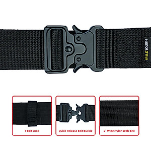 MELOTOUGH 2" Nylon Web Work Tool Belt for Men with Heavy Duty Quick Release Rugged Metal Buckle outdoor men's belt Tool Belts (Black)