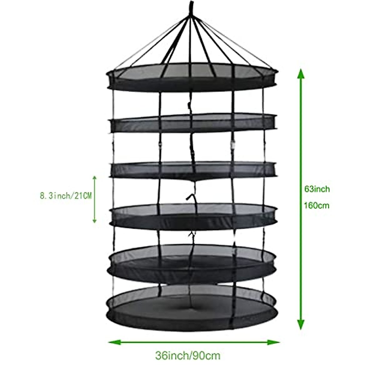 HORTIPOTS Herb Drying Rack 360 Degree Access 3 Feet Clip Adjustable Center Support Straps NO Sagging Fine Mesh Netting (Heavy Duty Clips 3FT)