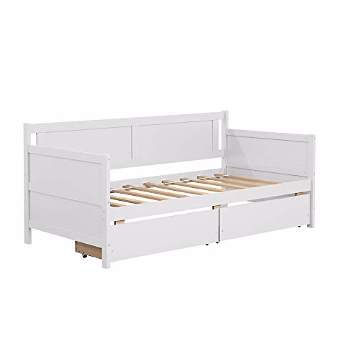 Lepfun Designs Twin Daybed with Two Drawers, Wood Twin Size Sofa Bed Frame with Wooden Slat Supports, Storage Daybed for Bedroom, Living Room (White, Twin with Drawers)