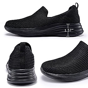 Womens Walking Shoes Breathable Mesh Loafers Lightweight Slip-on Sneakers Non Slip Casual Shoes, All Black, Size 8