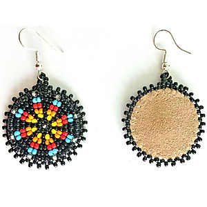 Handmade Cute Seed Beaded Earrings 1.2 Round (Black)