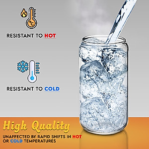 Drinking Glasses with Bamboo Lids and Stainless Steel Straw 16 oz. Glass Tumblers. Ice Coffee, Beer, Cocktails and Smoothie Cups. Set of 4. Vasos de vidrio.