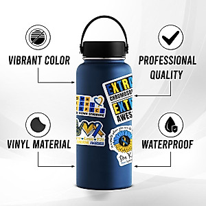 50 Pack Pcs Down Syndrome Awareness Ribbon Stickers for Water Bottles Waterproof Vinyl Laptop Luggage Inspirational Sticker Packs Adults Teens Girls Boys Aesthetic Small Decals