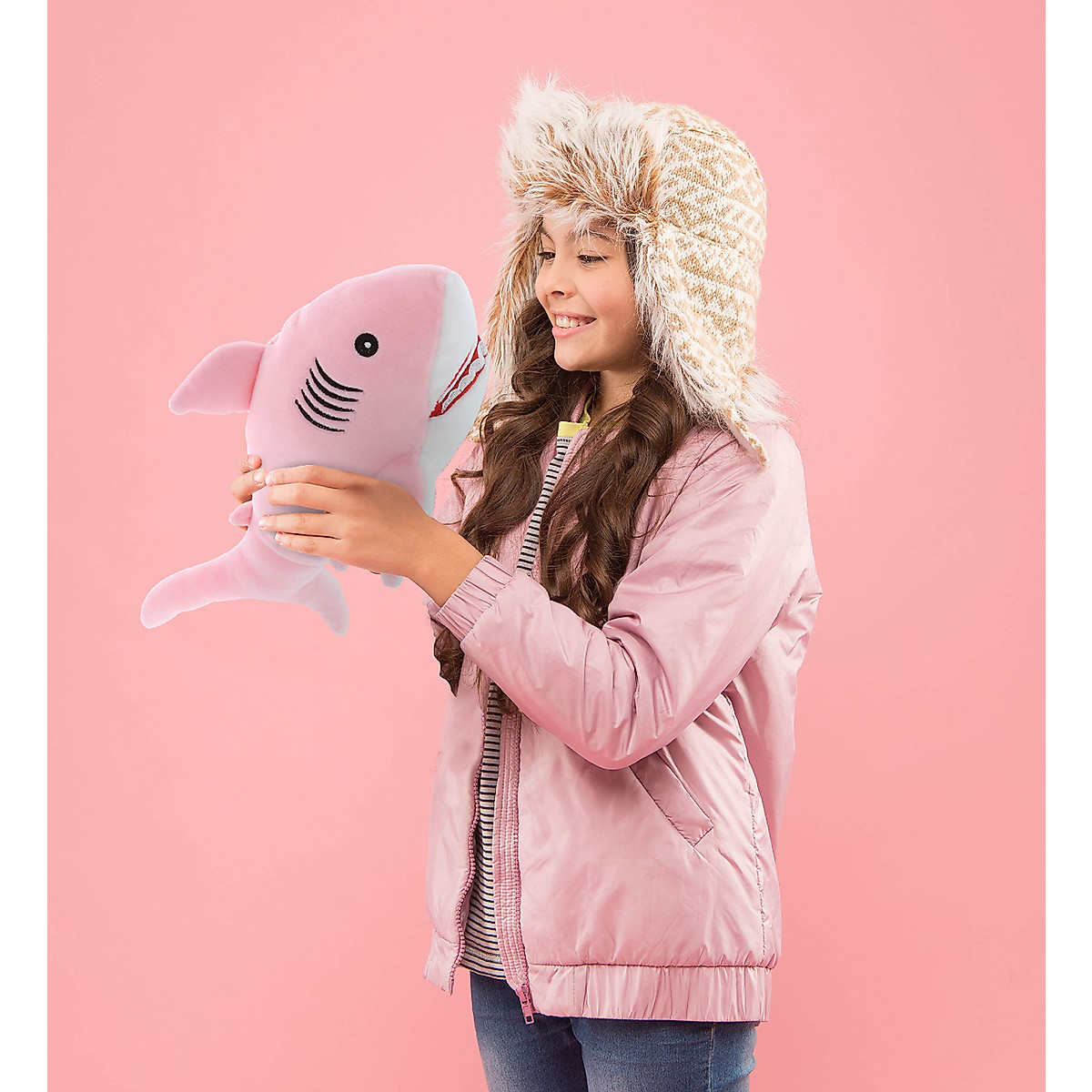 DolliBu Baby Soft Plush Pink Shark Toy - Stuffed Animal Shark Plush for Boys and Girls, Sea Animal Toys and Shark Gifts for Kids, Teens and Adults, Ocean Stuffed Animal Plush Toy Shark - 12 Inches